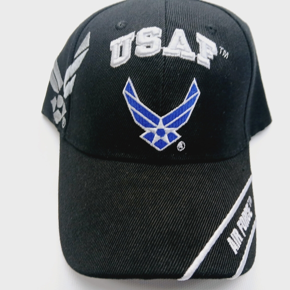 Accessories | Usaf Black Cap With Blue And White Logo | Poshmark